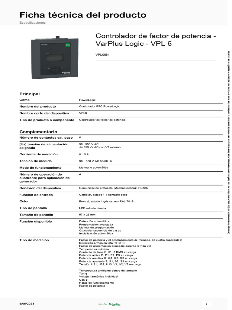 PowerLogic PFC Controller - VPL06N | PDF | Relé | Corriente continua