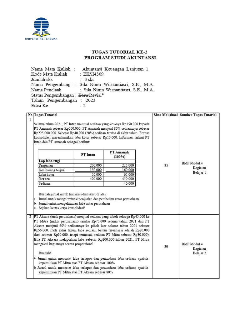 Soal Tugas 2 - AKL 1 | PDF