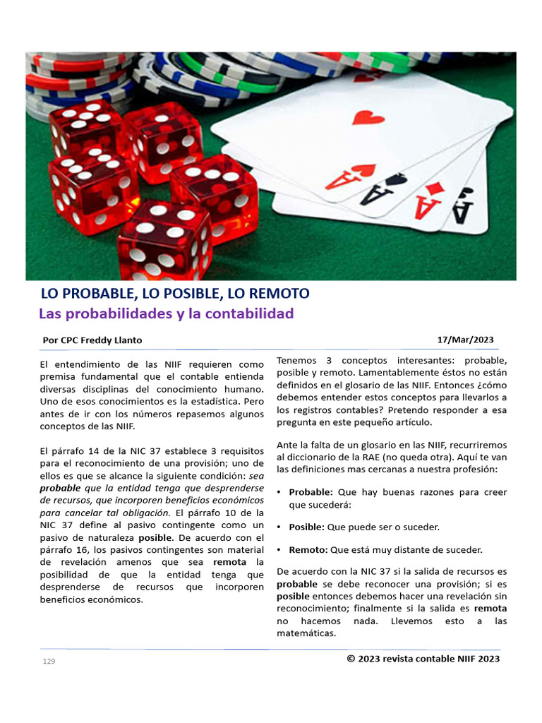 Probabilidad en NIC 37: Remoto, Posible, Probable | PDF | Teoría de ...