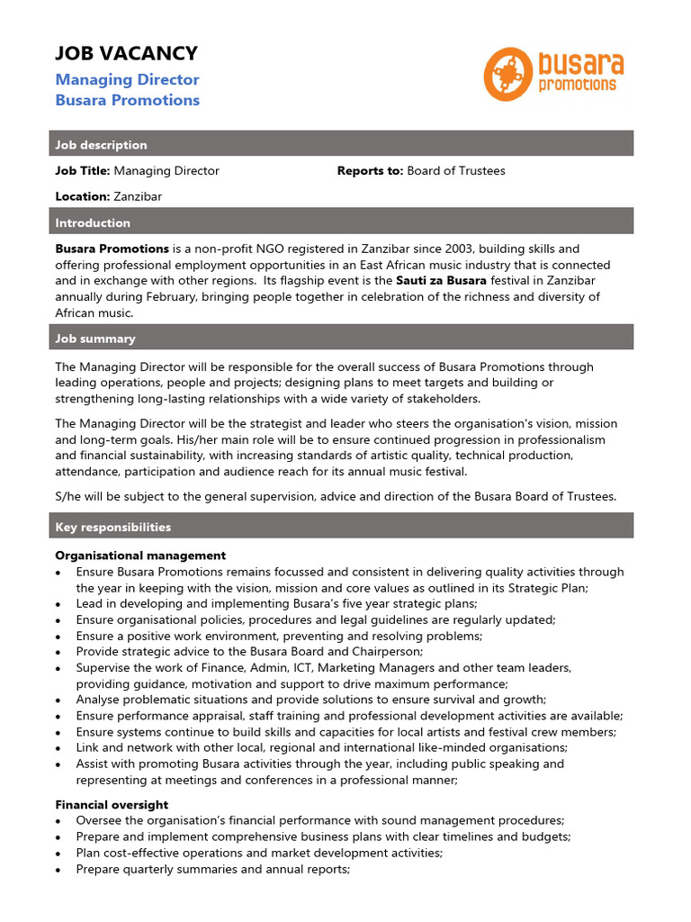 Busara Managing Director JD Vfinal | PDF | Strategic Planning | Fundraising
