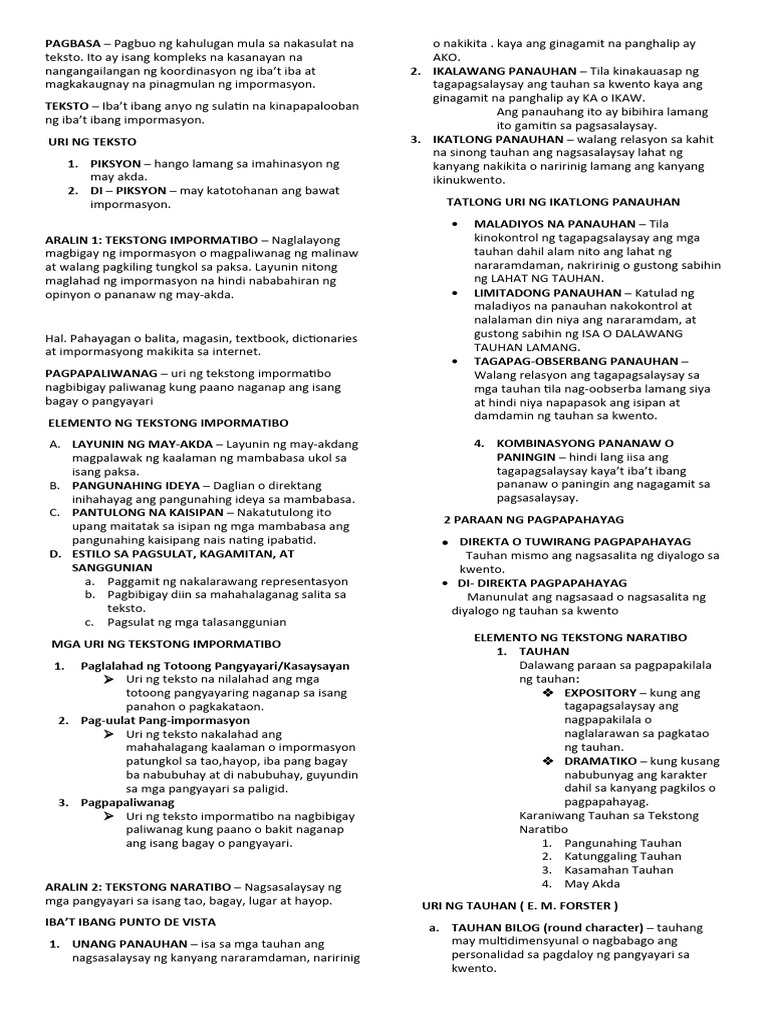 Reviewer For Pagbasa at Pagsuri | PDF