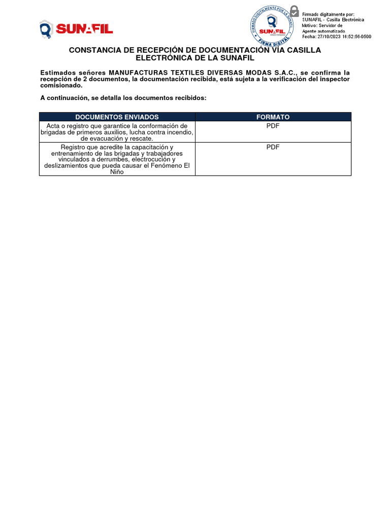 Constancia Envio Cemvc Requerimientos 1848972 | PDF