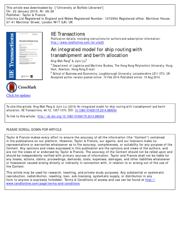 An Integrated Model For Ship Routing With Transshipment And Berth Allocation Pdf