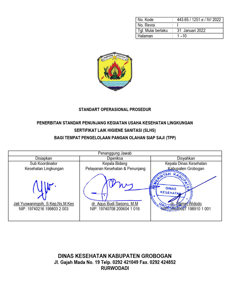 Sop Penerbitan SLHS TPP | PDF