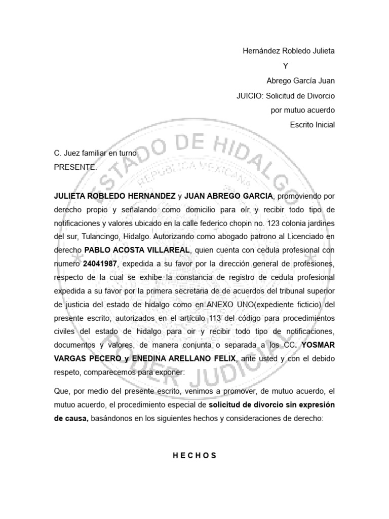 Solicitud de Divorcio (Corregida) | PDF | Divorcio | Gobierno