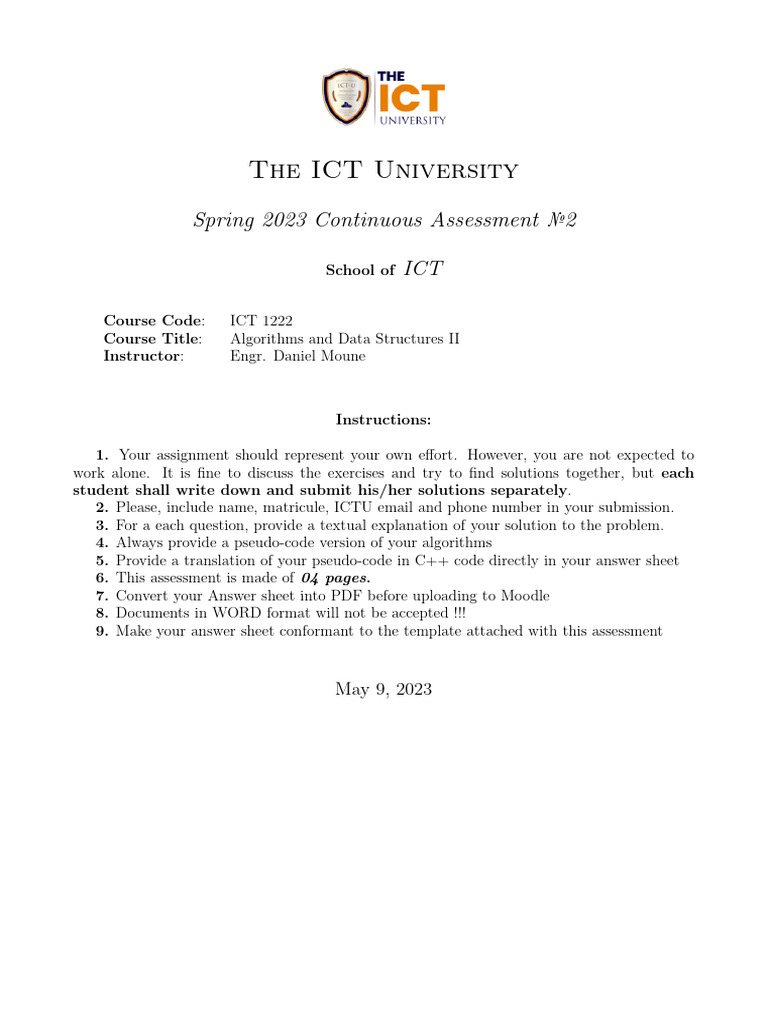 Daniel Moune Algo Ds 2 Assignment 2 Pdf Class Computer Programming Pointer Computer