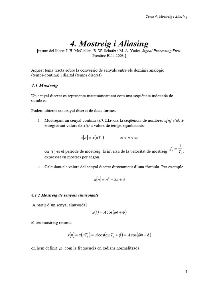 Tema 4 Mostreig I Aliasing | PDF