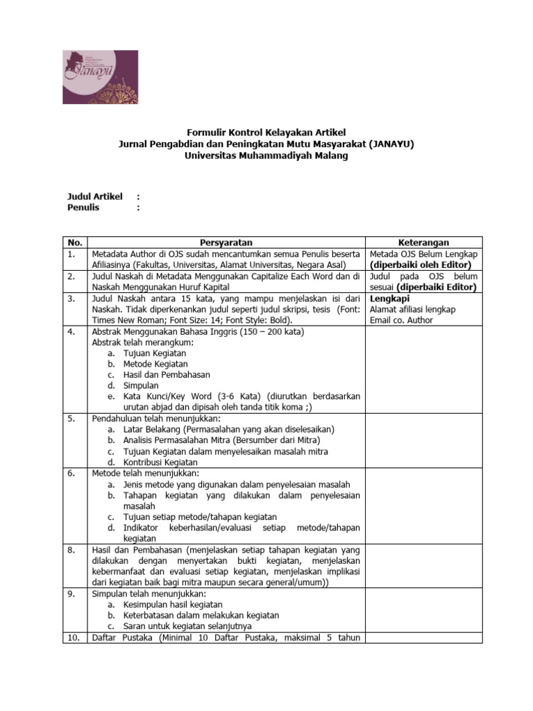 Panduan Penulisan Jurnal JANAYU | PDF