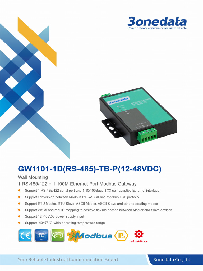 Modbus Gateway RS-485/422 Ethernet | PDF | Port (Computer Networking ...