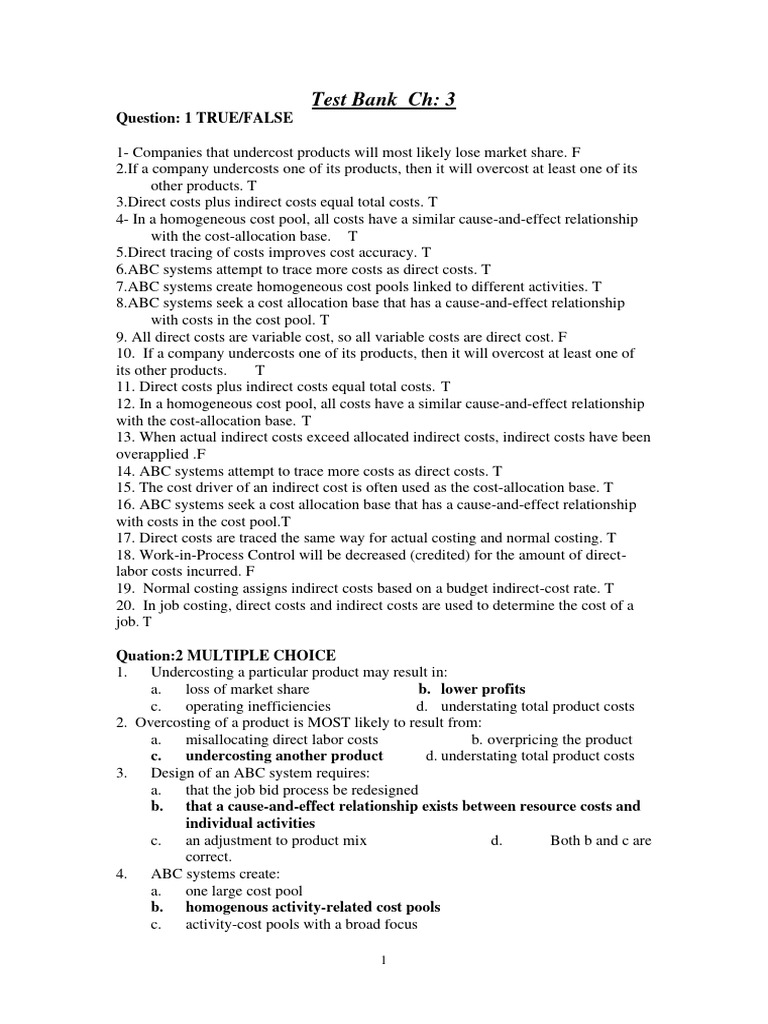 Ch.3 - Test Bank | PDF | Cost | Economics