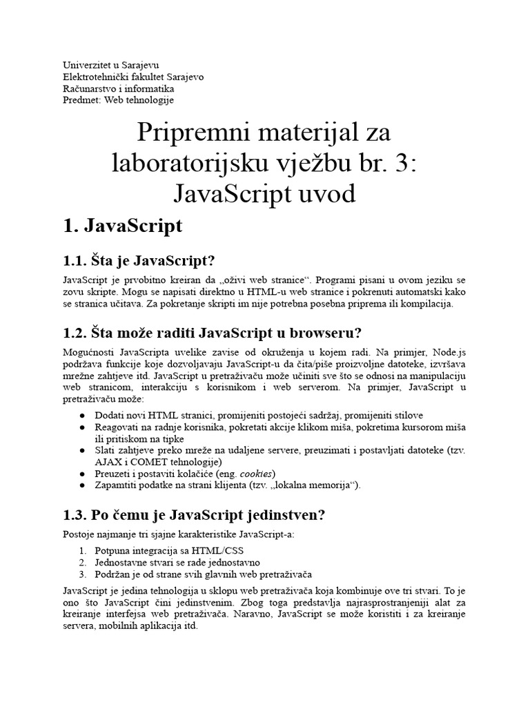WT LV3 - JavaScript Uvod (Pripremni Materijal) | PDF