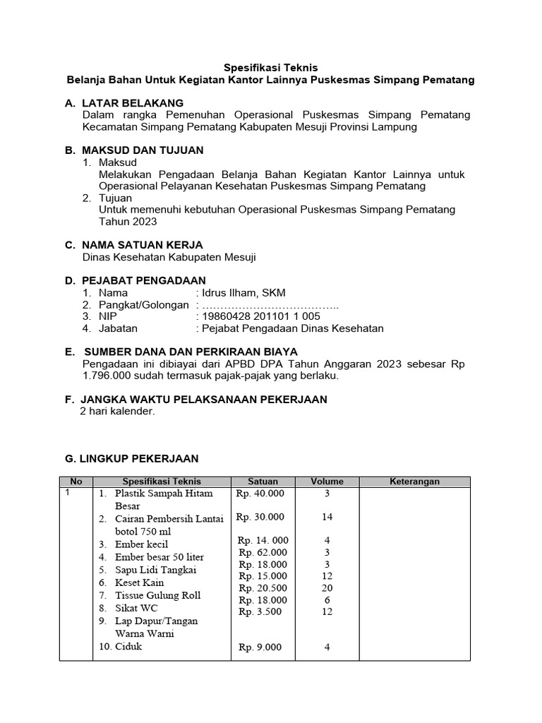 Form Spesifikasi Teknis | PDF