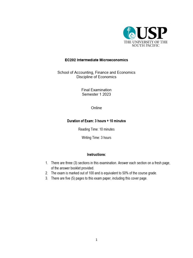 EC202 Exam Question Paper S1 2023 (May 1st 2023) | PDF | Perfect Competition | Profit (Economics)