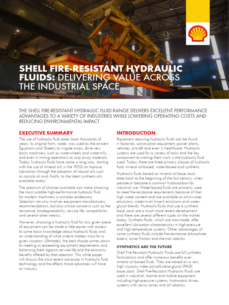 Shell Fire Resistant Fluids Hydraulic Fluids Whitepaper | PDF ...