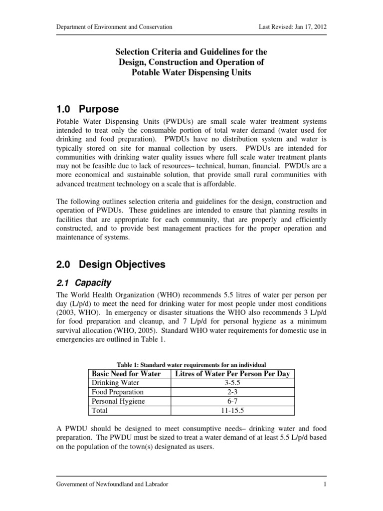 Guidelines for Potable Water Dispensing Units | PDF | Water ...