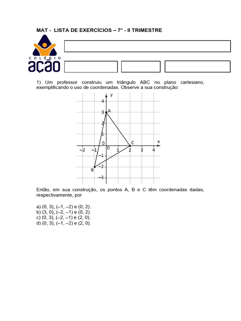 MAT - Lista de Exercícios - 2°T - 7° ANO | PDF