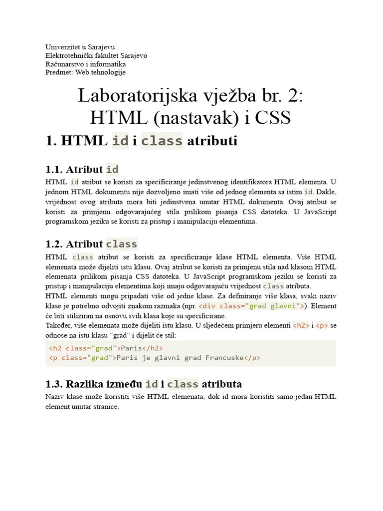 WT LV2 - HTML (Nastavak) I CSS (Osnove) | PDF