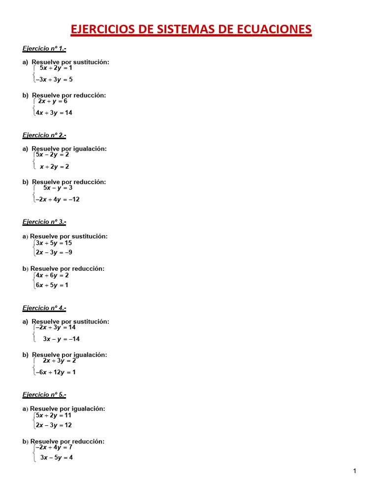 Ejercicios de Sistemas de Ecuaciones para Practicar | PDF | Ecuaciones | Línea (geometría)