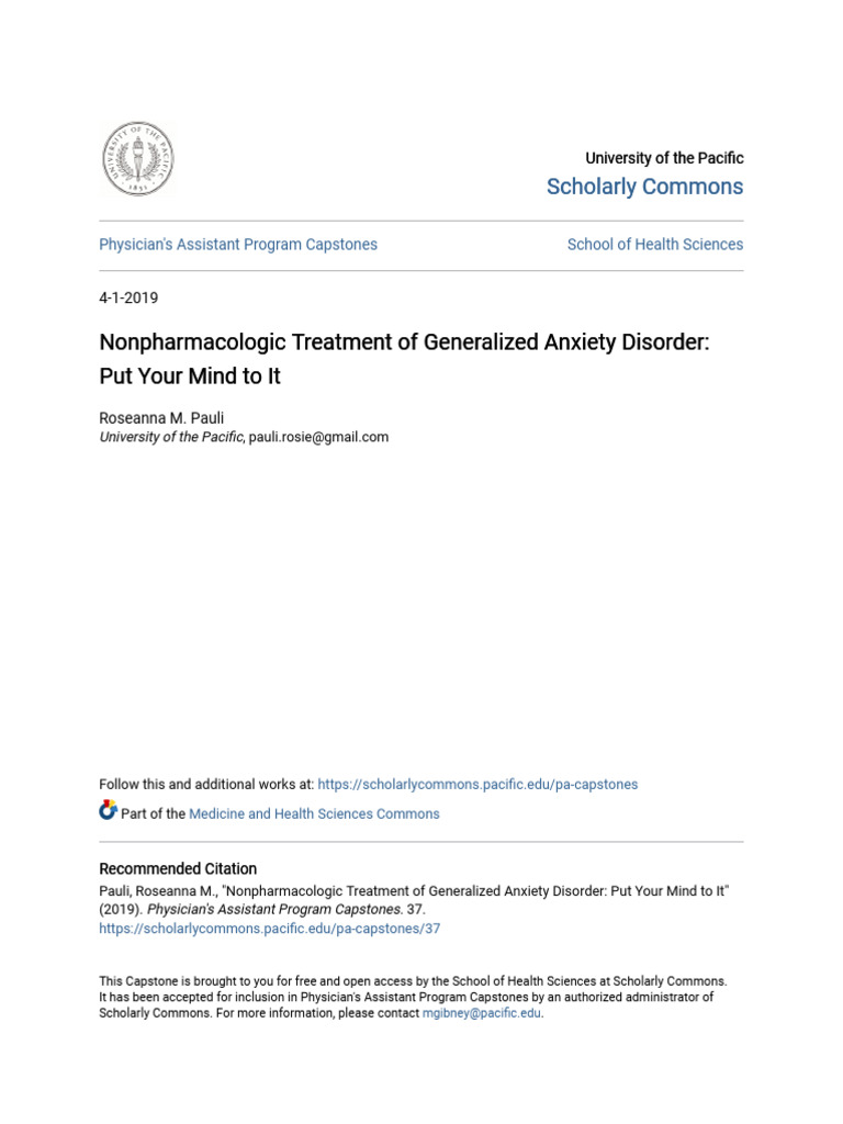 Nonpharmacologic Treatment of Generalized Anxiety Disorder - Put Y ...