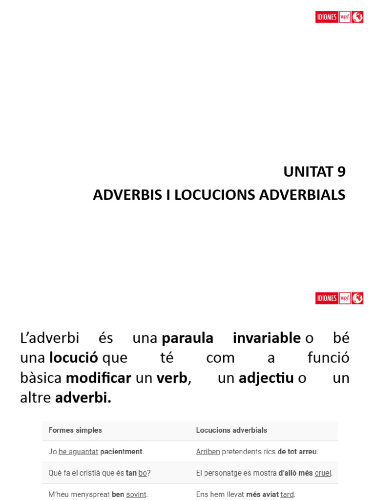 Adverbis I Locucions Adverbials | PDF