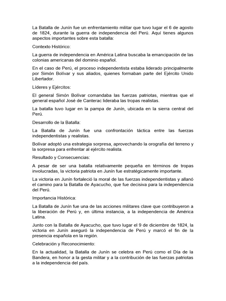 Batalla de Junín: Clave en la Independencia | PDF | Operaciones ...
