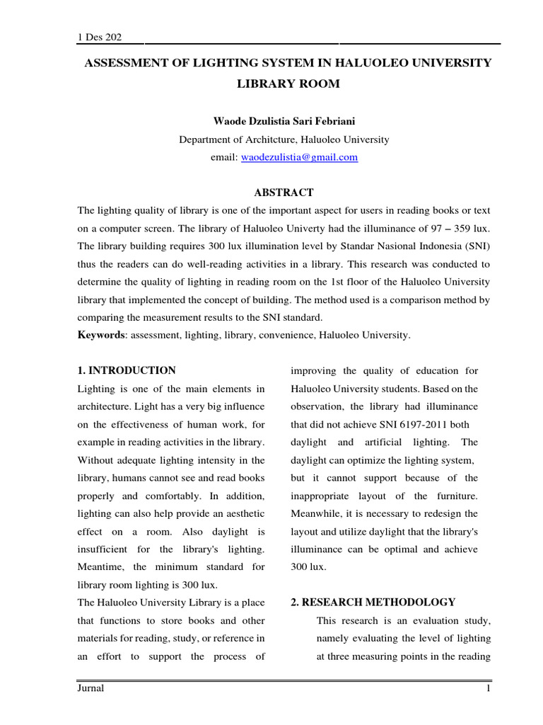 Assessment of Lighting System in Haluoleo University Library Room | PDF ...