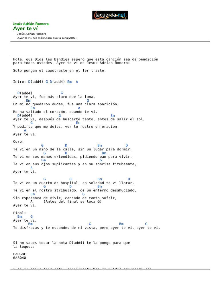 AYER TE VI, Jesús Adrián Romero_ Acordes | PDF