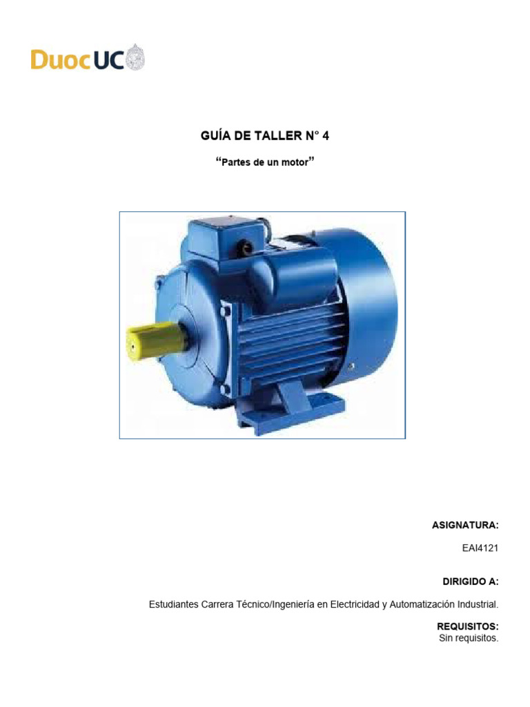 Guía Taller N°4 Partes De Un Motor Pdf Rodamiento Mecánico Motores