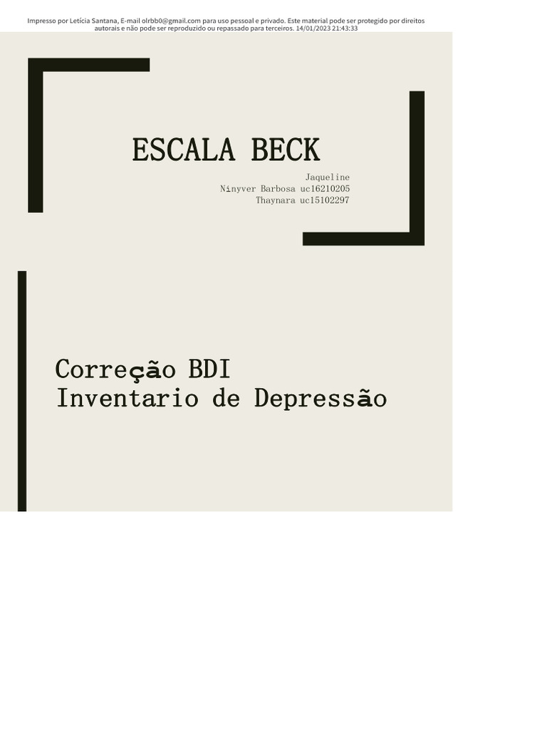 Escala Beck Apresentação FINAL Salvo Automaticamente Passei Direto ...