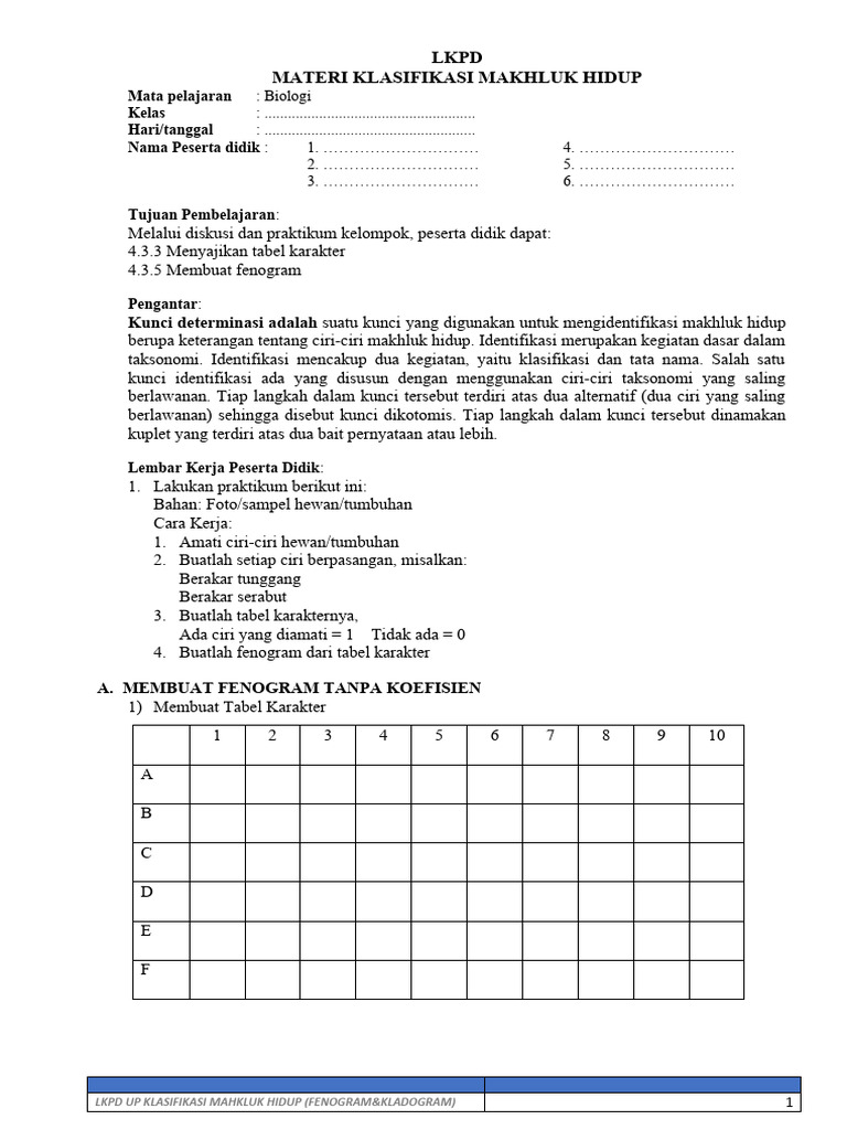 LKPD Klasifikasi Kegiatan ON | PDF