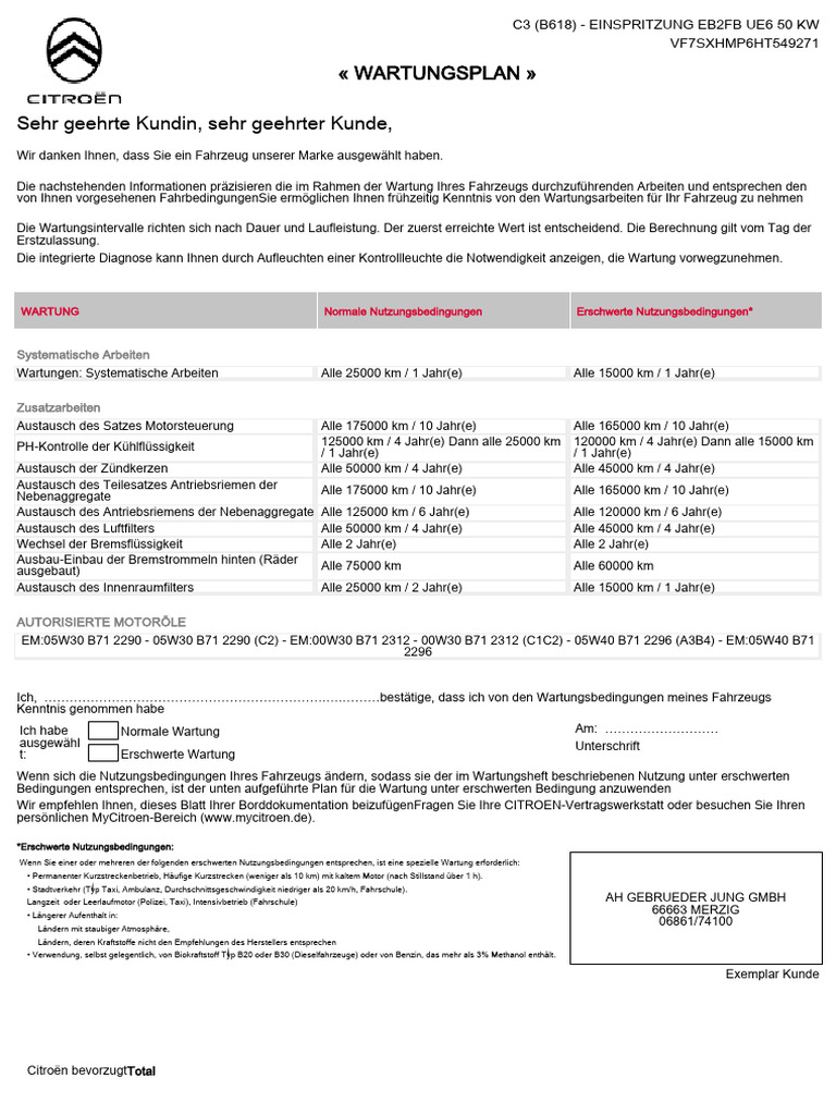 Wartungsplan Citroen C3 | PDF