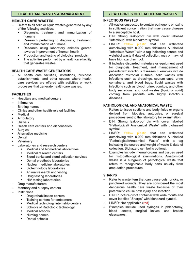 Health Care Waste Management Overview | PDF | Waste | Infection