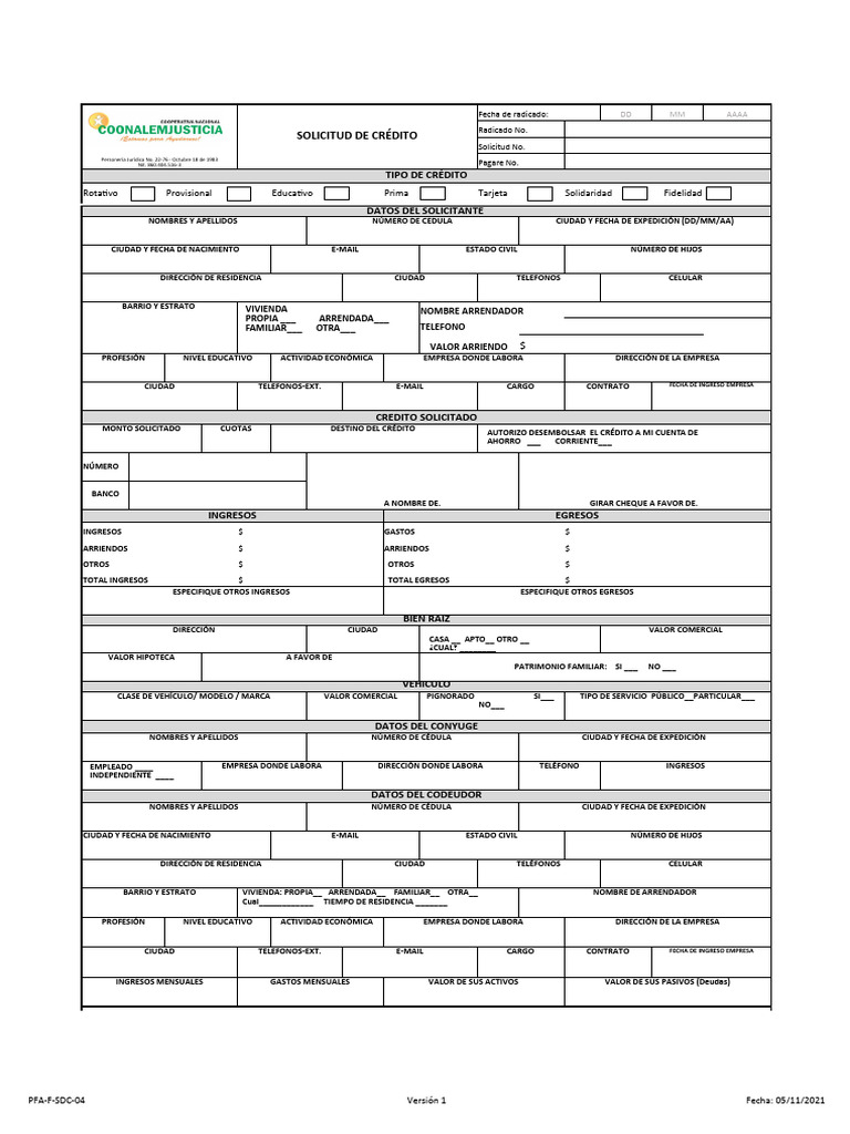 Solicitud de Crédito: Formulario Completo | PDF | Bancos | Economias