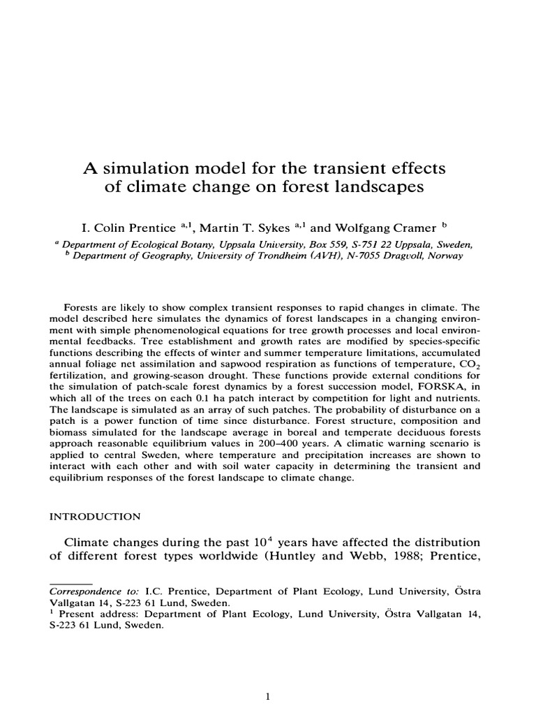 A Simulation Model For The Transient Effects of Climate Change On ...