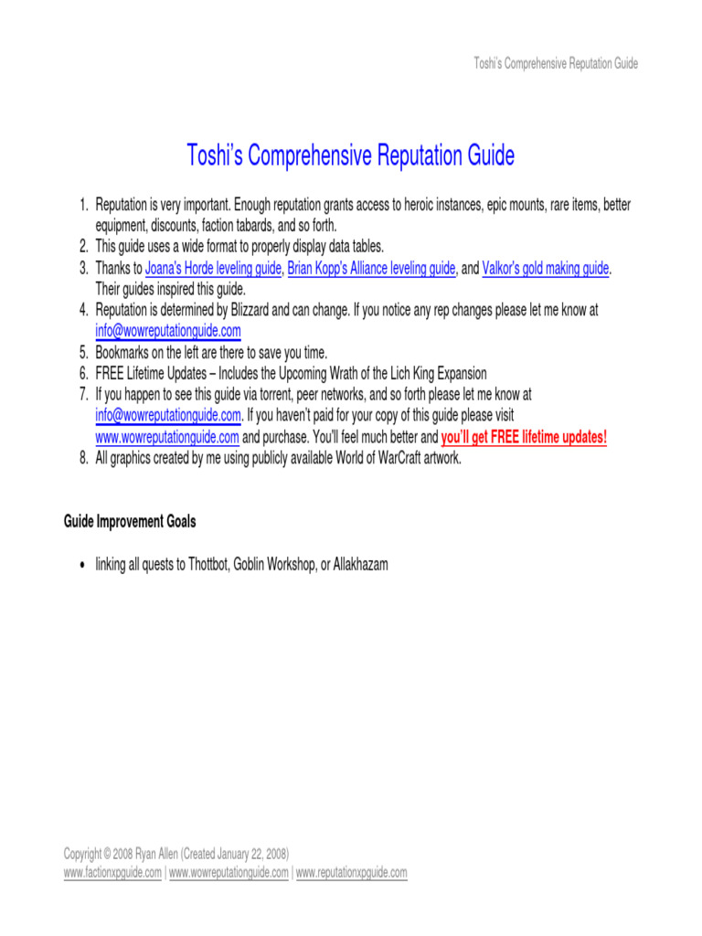 World of Warcraft: The Burning Crusade - Reputation Guide | PDF | World ...