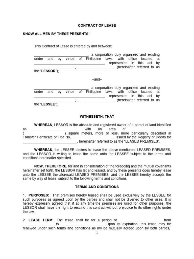 Contract of Lease Template | PDF | Lease | Renting
