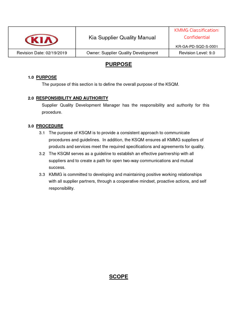 2019 - KIA US Supplier Quality Manual KR GA PD SQD S 0001 - 02!19!2019 ...