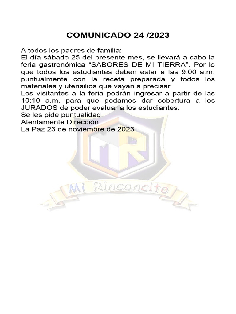 Comunicado 24 Feria Gastronomica | PDF
