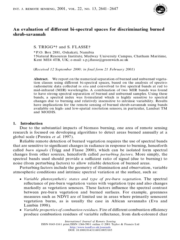 Trigg and Flasse, 2001 | PDF | Remote Sensing | Infrared