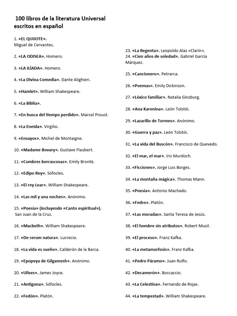 100 Libros Clásicos de Literatura Universal | PDF | Libros para ...