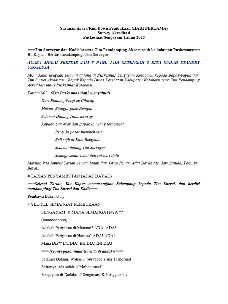 Susunan Acara Pembukaan Dan Penutupan Akreditasi DAME | PDF