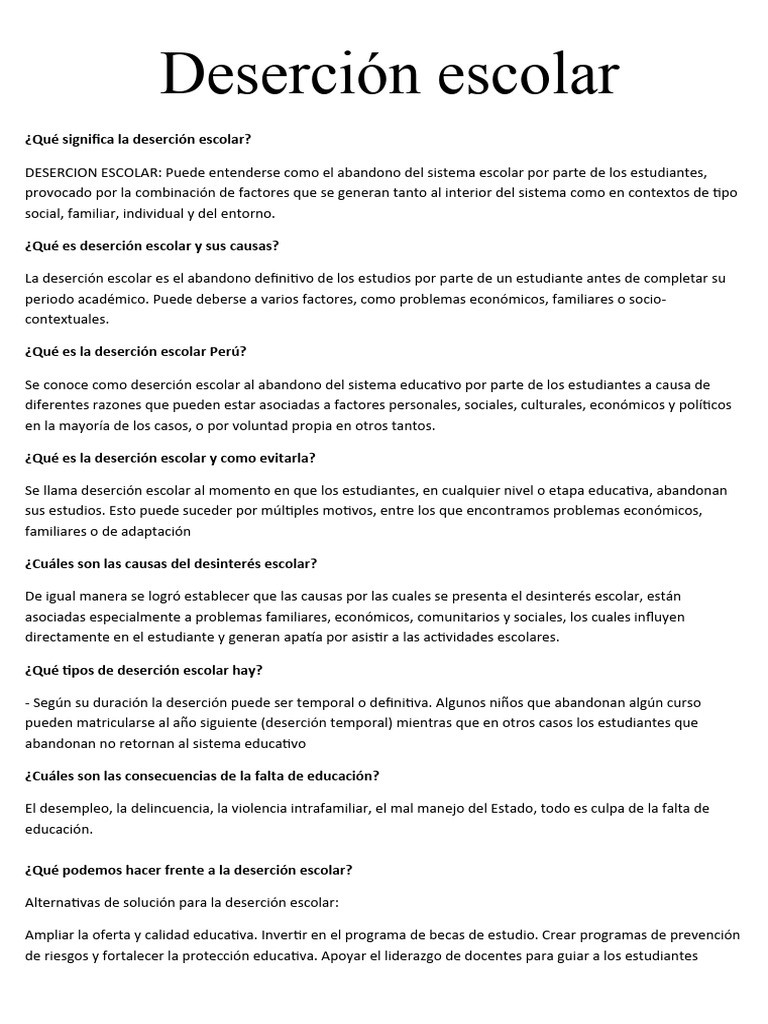 Causas y Consecuencias de la Deserción Escolar | PDF