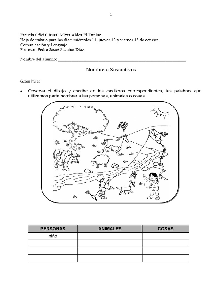 El Nombre o Sustantivo para Tercero de Primaria | PDF | Lingüística ...