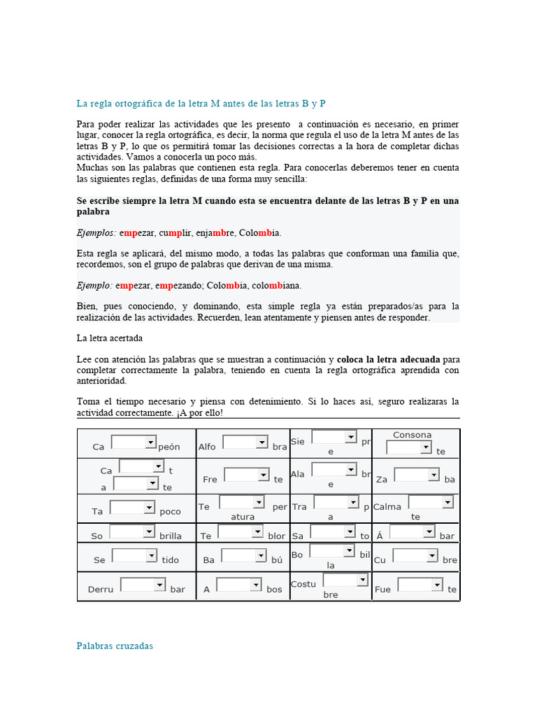 La Regla Ortográfica de La Letra M Antes de Las Letras B y P | PDF