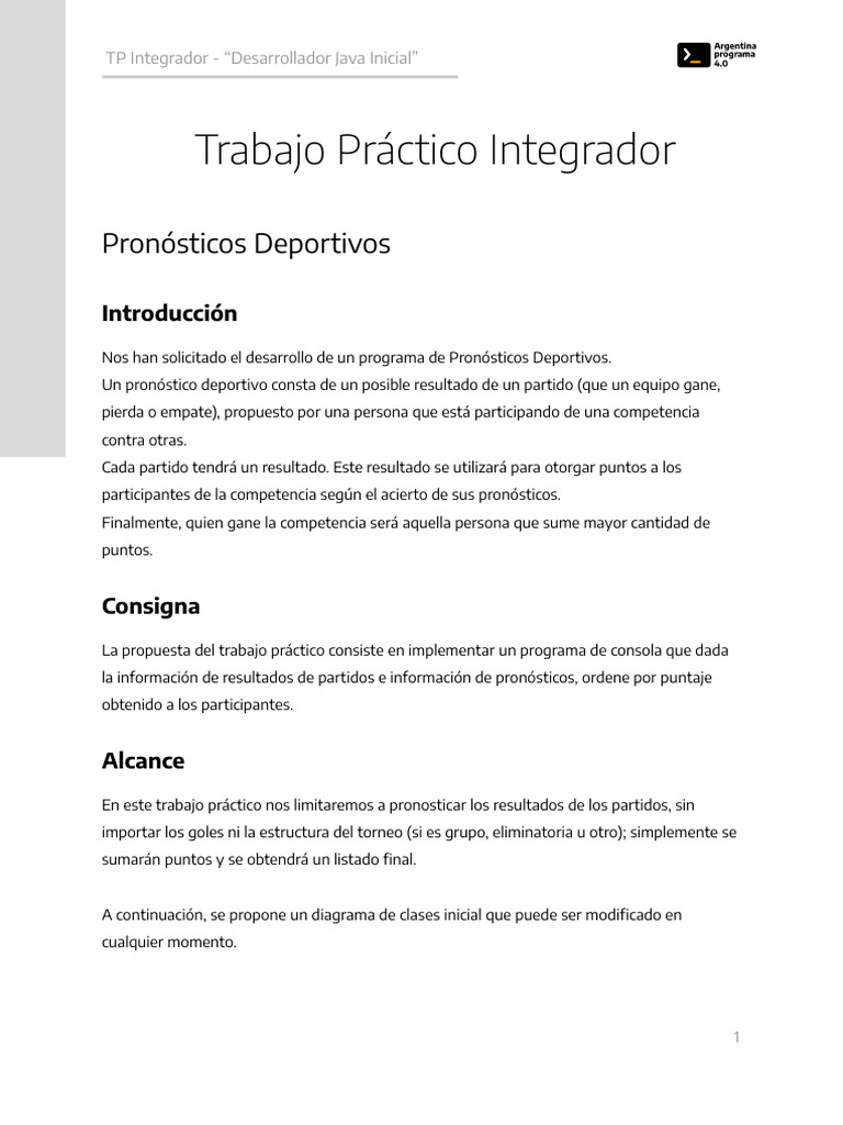 Enunciado TP Integrador - Desarrollador Java Inicial | PDF | Archivo de ...