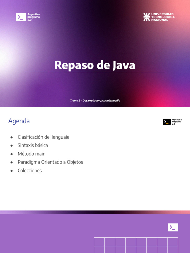 Clase 1 - Repaso de Java | PDF | Java (lenguaje de programación) | Lenguaje de programación