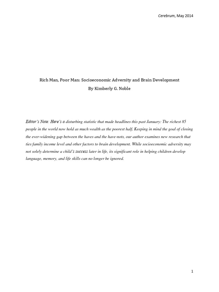 Rich Man, Poor Man - Socioeconomic Adversity and Brain Development ...
