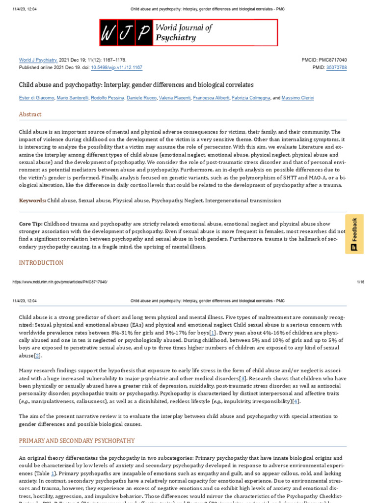 Child Abuse and Psychopathy - Interplay, Gender Differences and ...