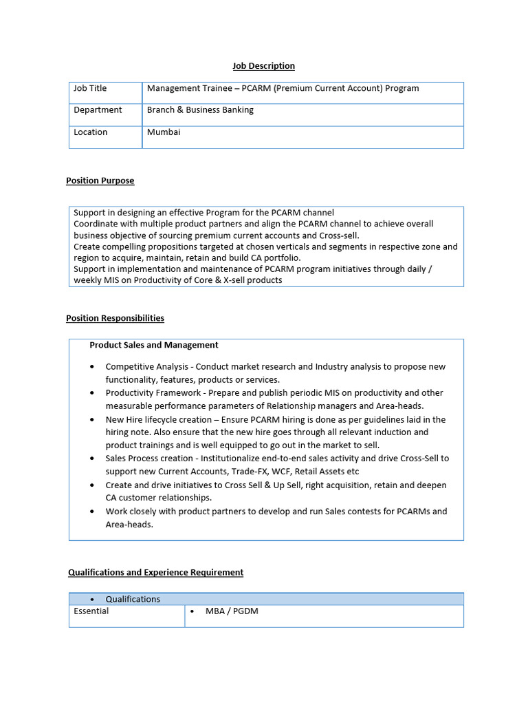 RBL Bank Management Trainee PCARM | PDF | Career & Growth | Finance ...
