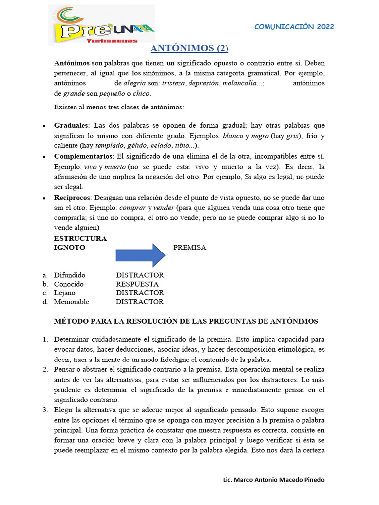 Tipos y Ejercicios de Antónimos | PDF | Palabra | Interpretación ...